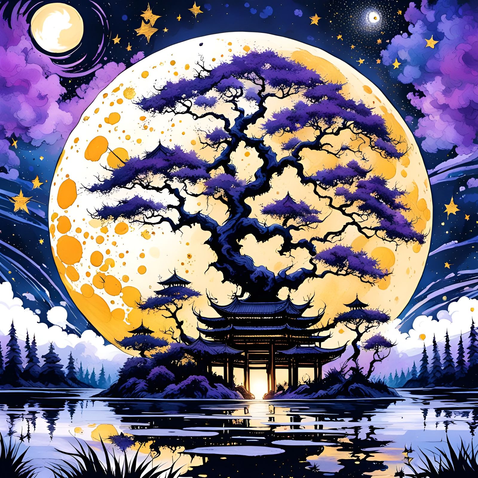 Violet Tree Temple - AI Generated Artwork - NightCafe Creator