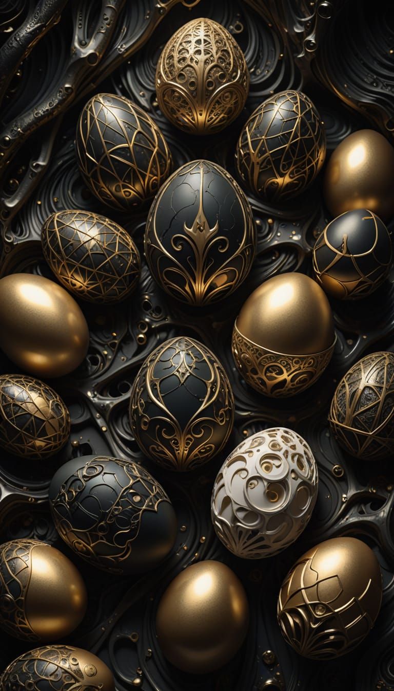 Royal golden Easter egg - Surreal Easter Egg in Dark Biomech...