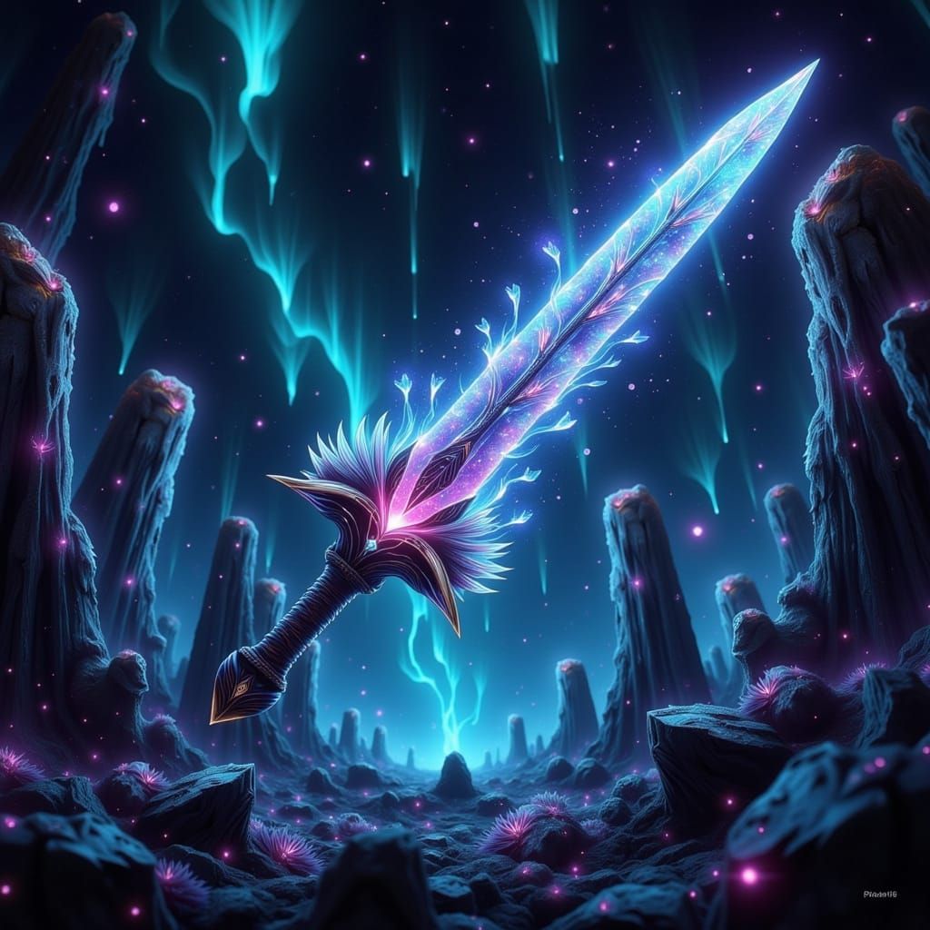 Ethereal Fae Sword with Opalescent Dragon Scales a... - AI Art