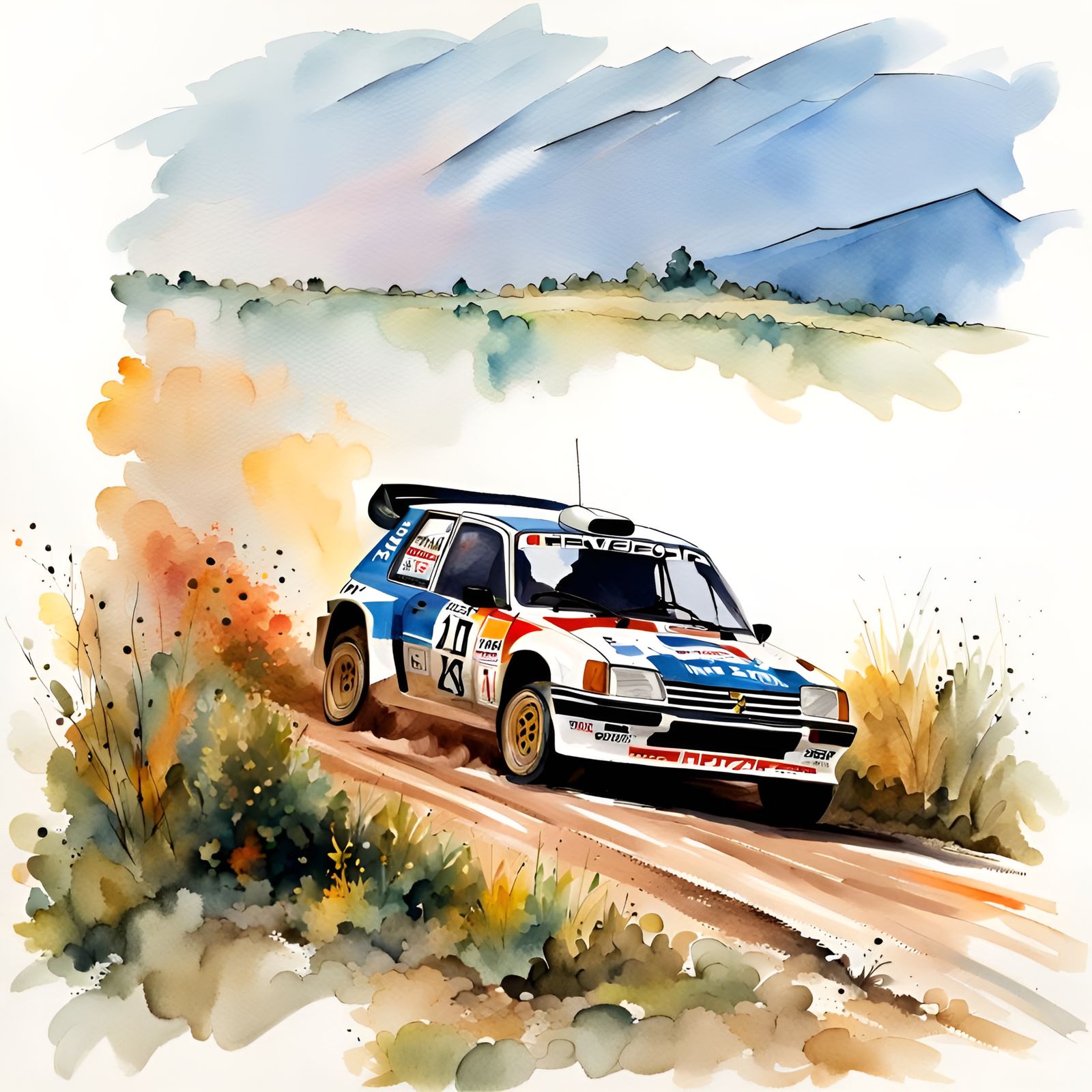 A woman and an audi quattro rally racing in Turin Italy in Gouache ...