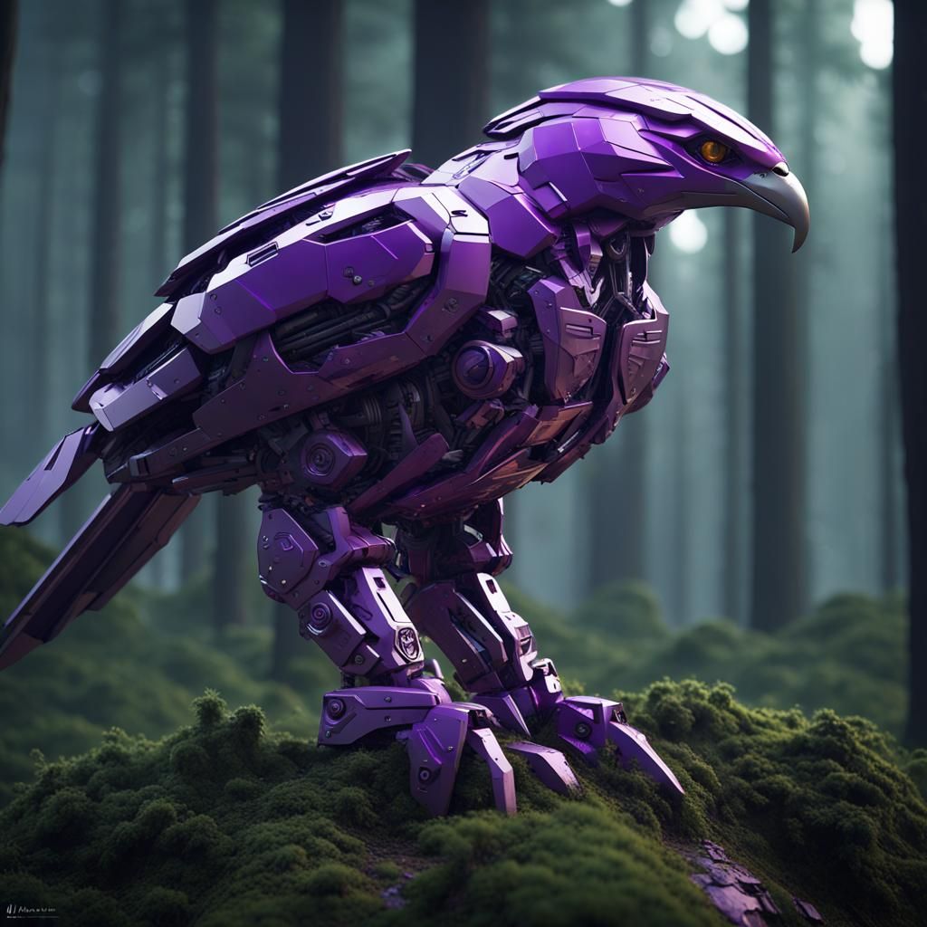 purple hawk on post in the forest - AI Generated Artwork - NightCafe ...