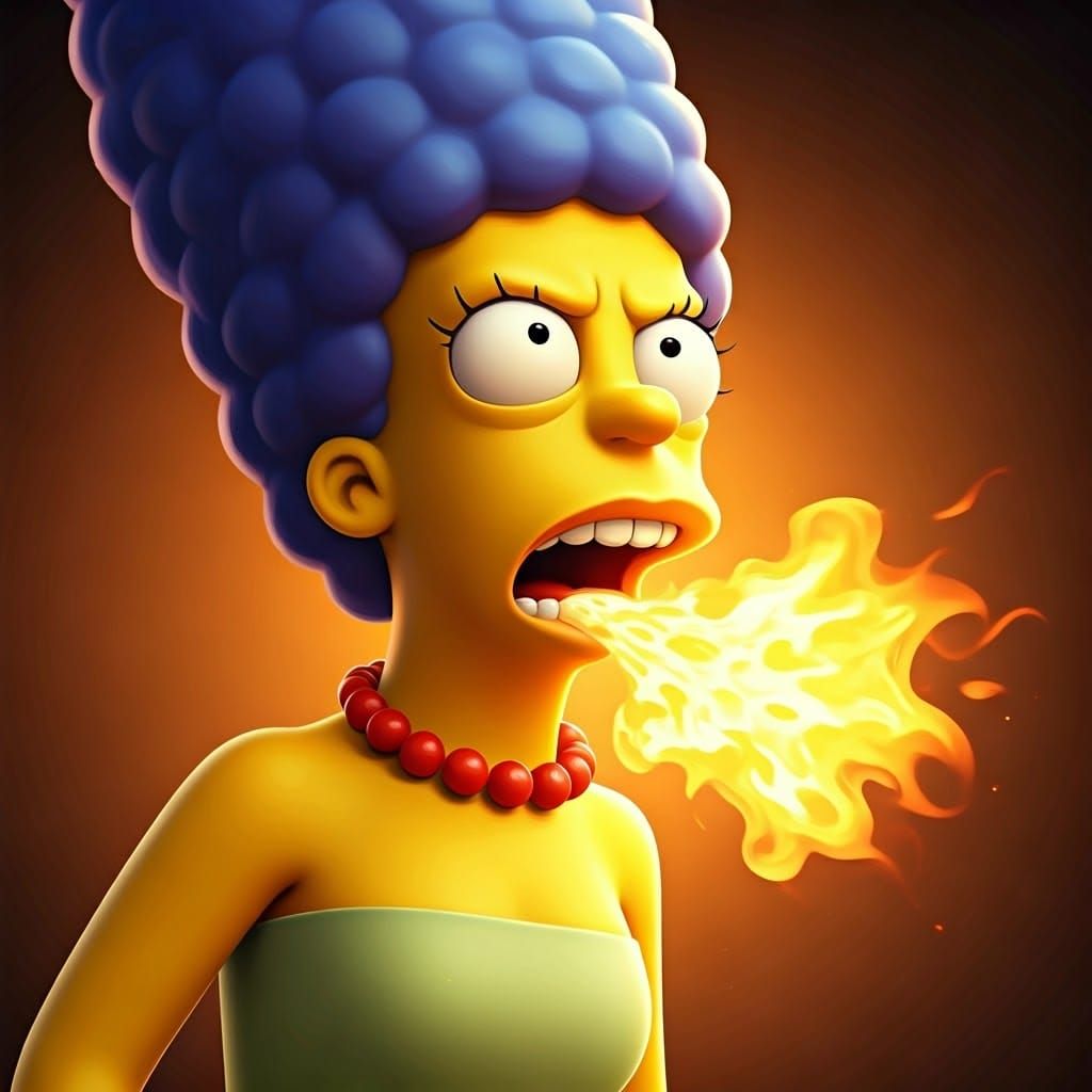Marge Simpson Unleashes Fiery Anger in Vibrant Dig... - AI Art