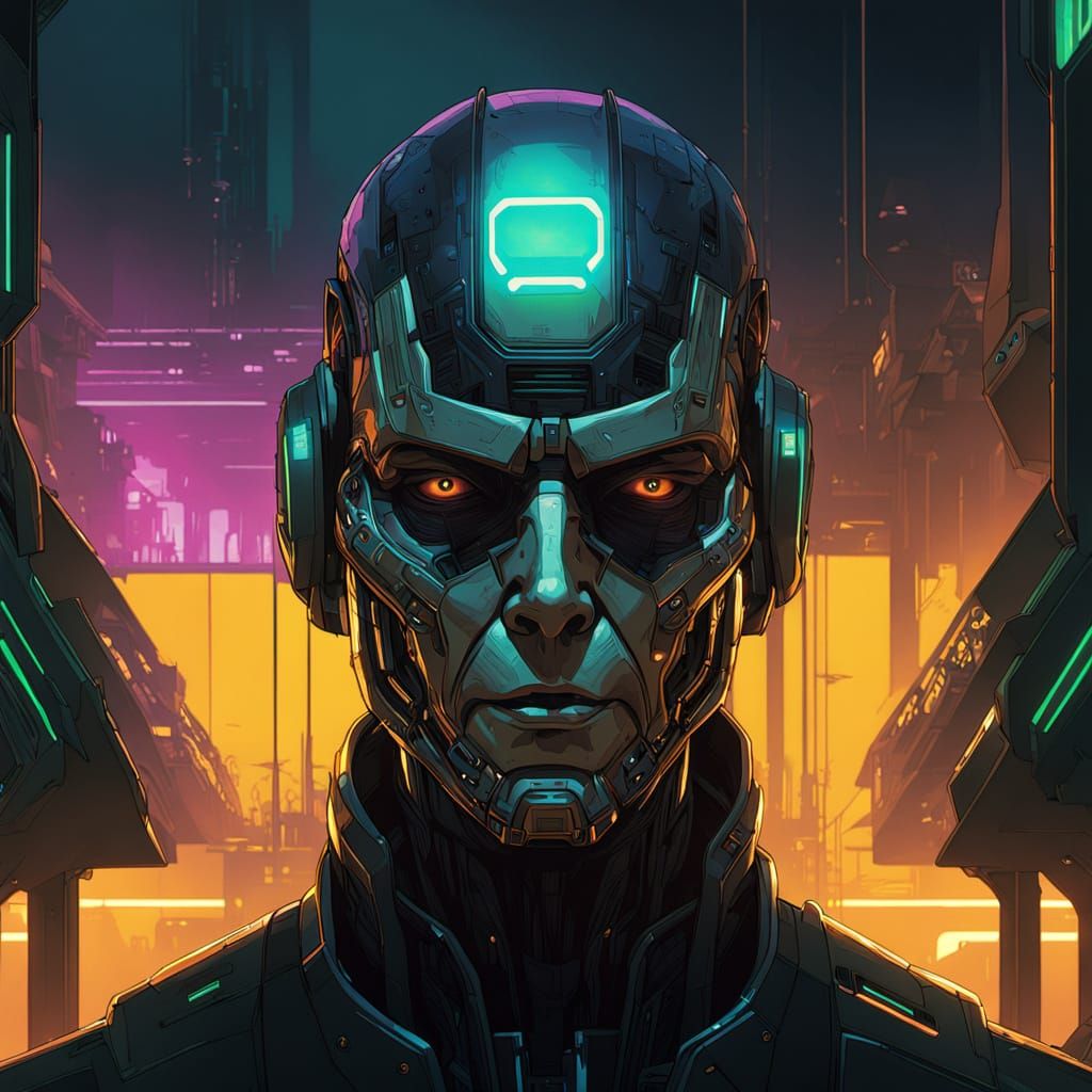 Spooky Cyborg - Cyberpunk Android in Neon Laboratory