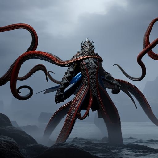 large humanoid black octopus - AI Generated Artwork - NightCafe Creator