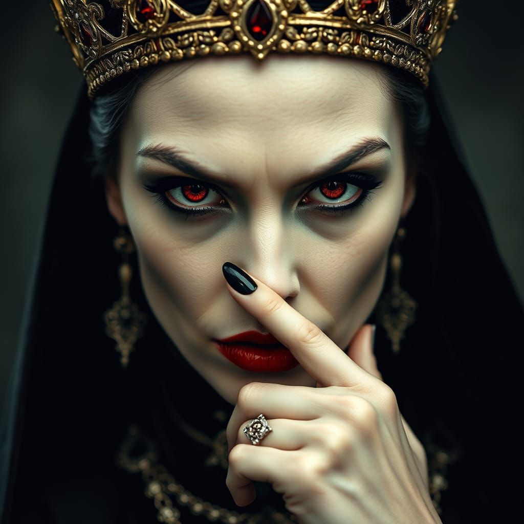 Majestic Vampire Queen in Regal Haunted Portrait - AI Art
