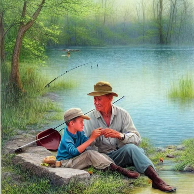 Fishing With Grampa [-Pencil & Pastel-] - AI Generated Artwork ...