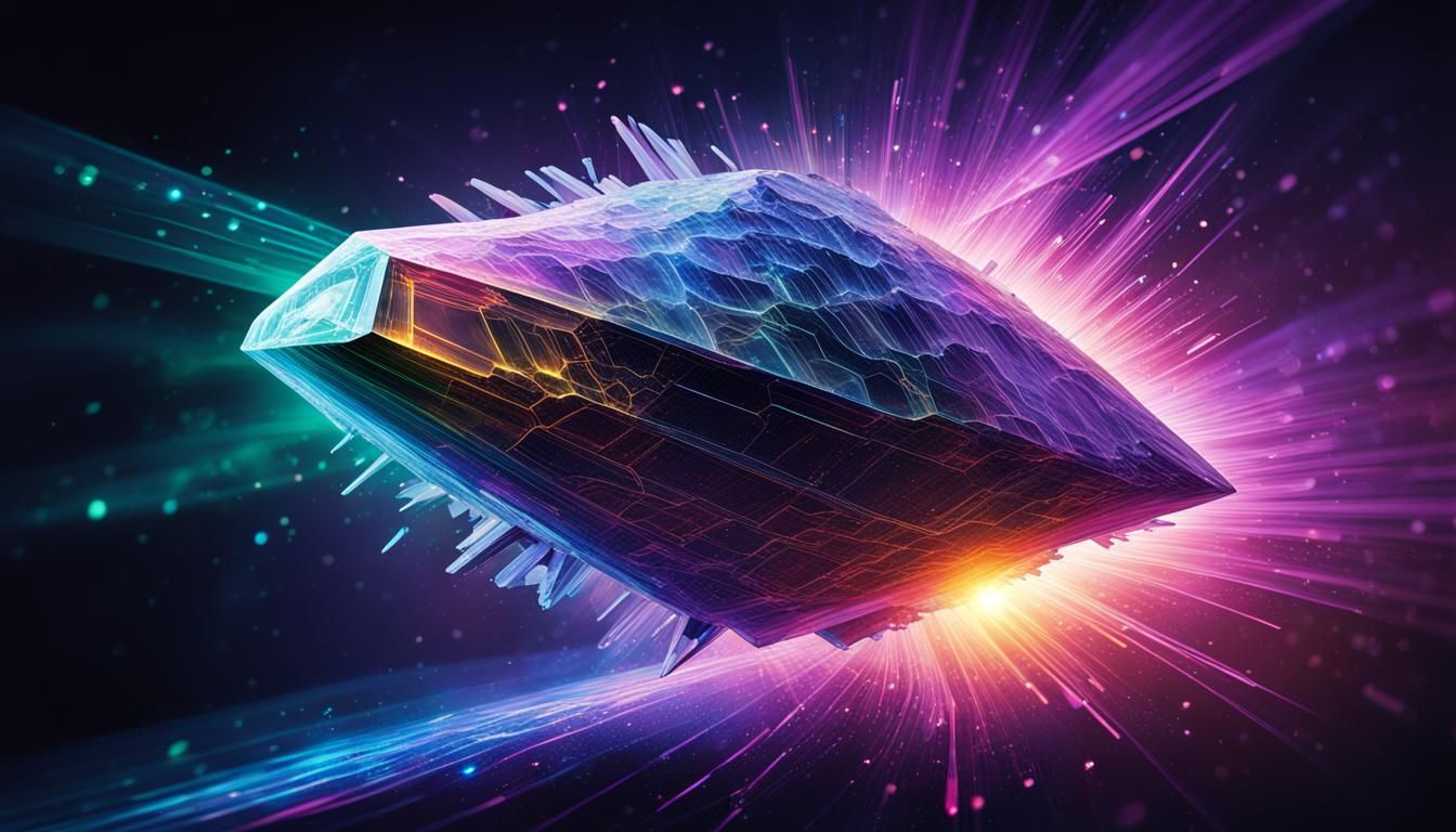 Spaceship, spectrum, laser beam shattering a crystalline inter ...