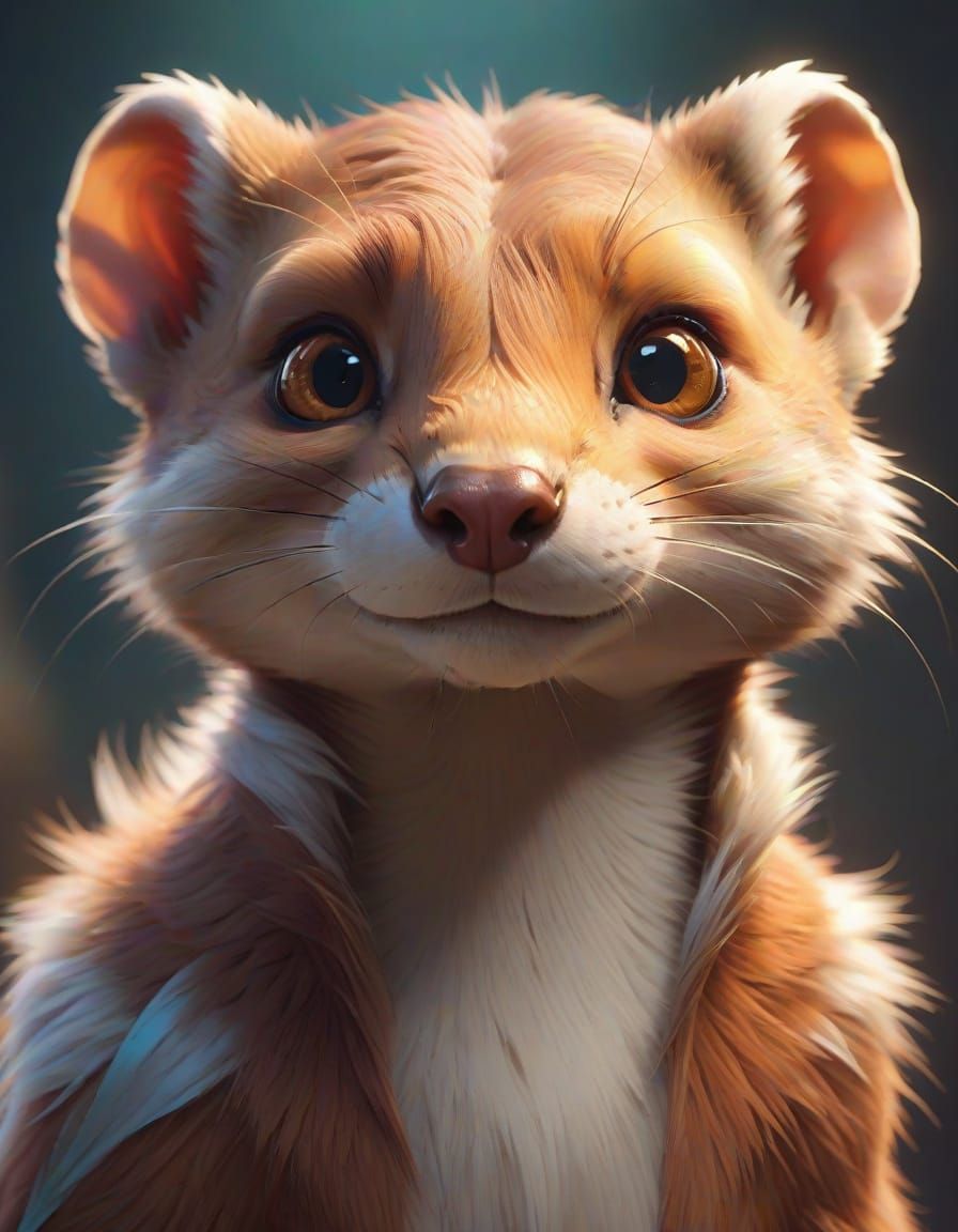 Surreal Cartoon Weasel Portrait in Triadic Colors - AI Art