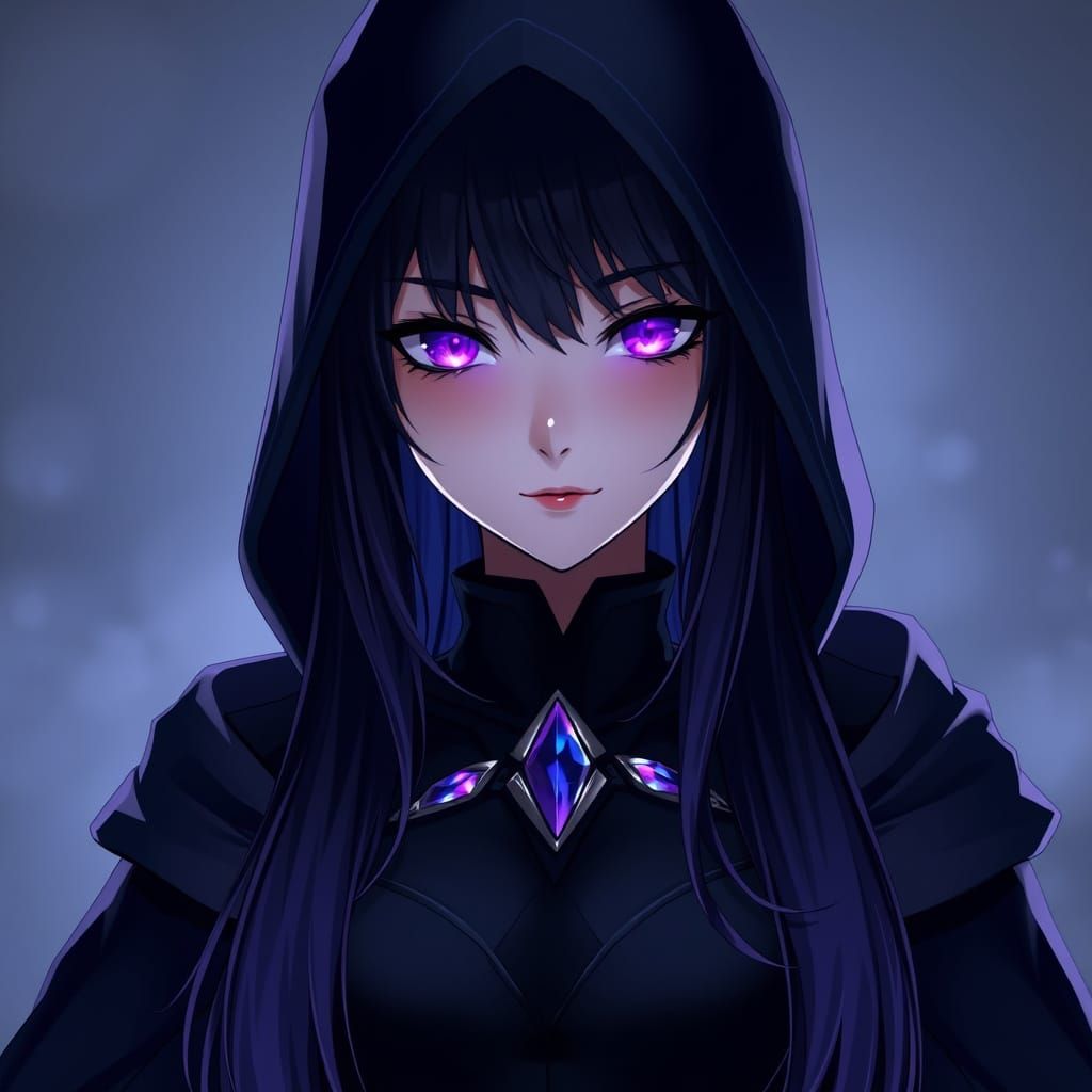Mysterious Raven with Violet Eyes and Dark Cloak - AI Art