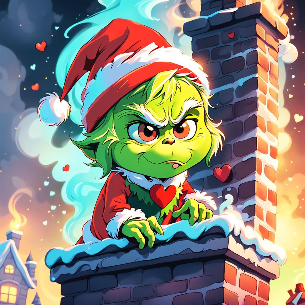 Charming Chibi Grinch Descends with Heart Eyes in ... - AI Art