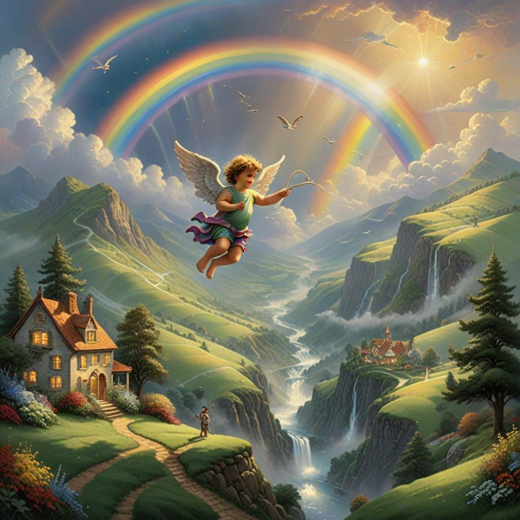 A cherub painting the sky - Ethereal Cherub Depicts Vibrant ...