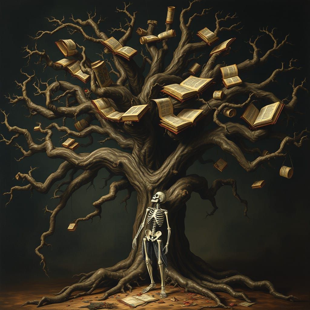 Baroque Tree of Knowledge: Majestic Skeleton's Que... - AI Art