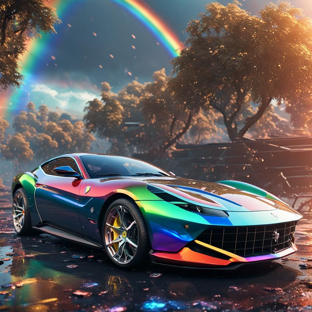 a rainbow ferrari Roma - AI Generated Artwork - NightCafe Creator