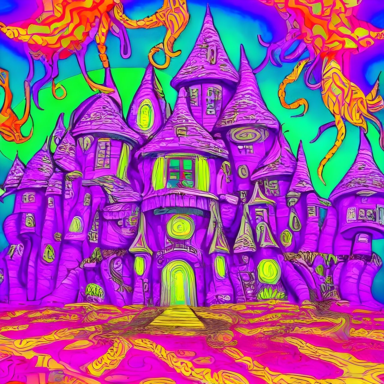 psychedelic fantasy squid castle - AI Generated Artwork - NightCafe Creator
