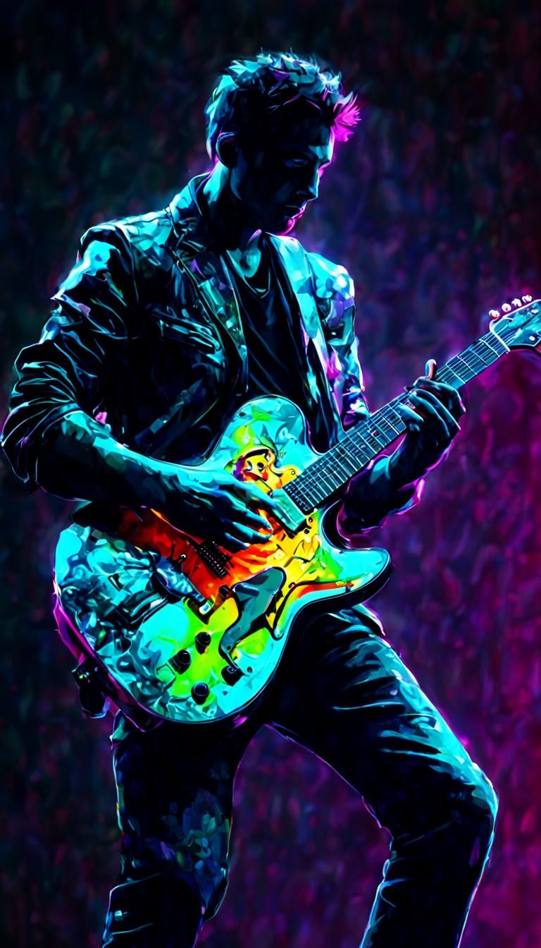 Neon Guitarist: A flourescent Abysal Colorful neon glowin musician playing a guitar --sw 25 ...
