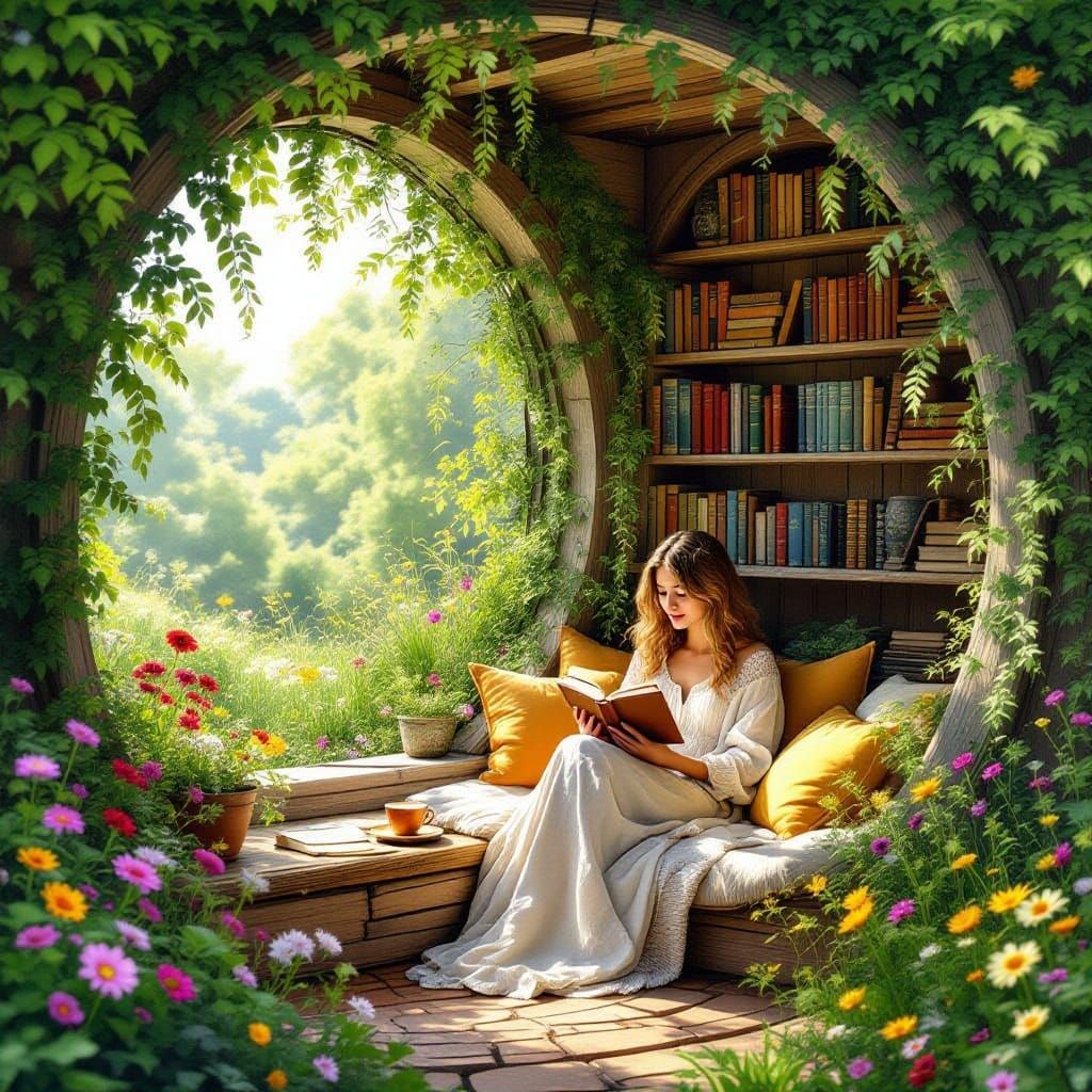 Perfect reading spot. - Cozy Secret Garden Reading Nook