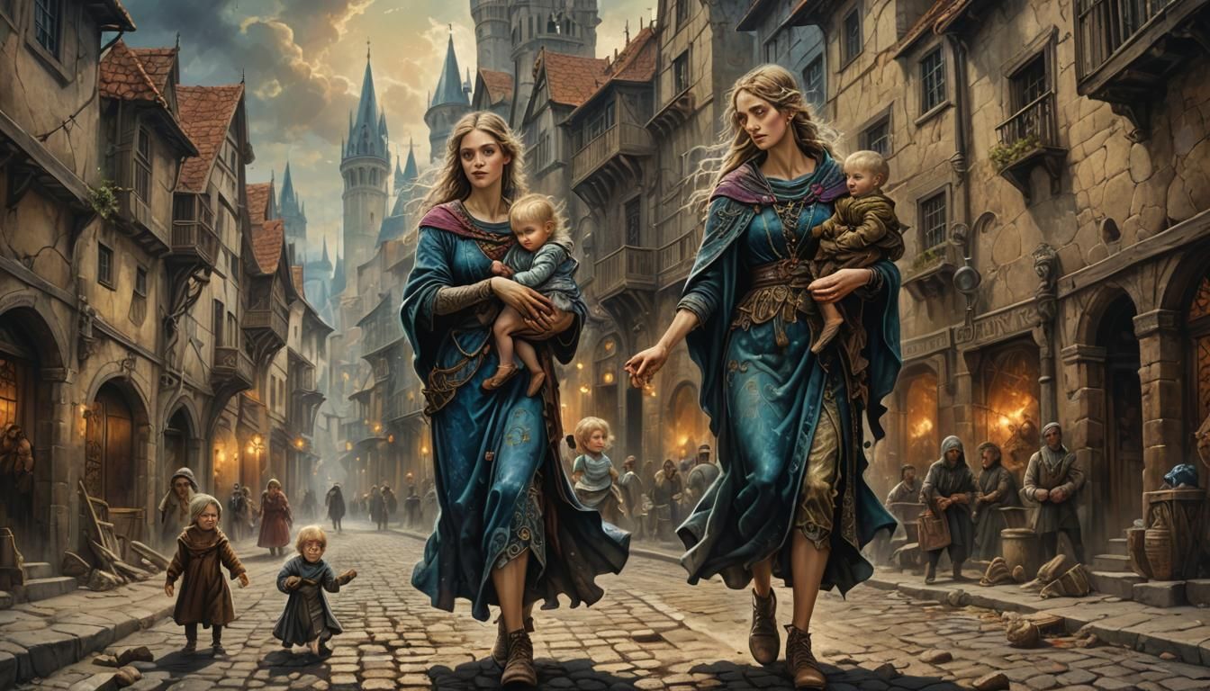 A Medieval Woman Suffers Mob Violence in the Stree... - AI Art