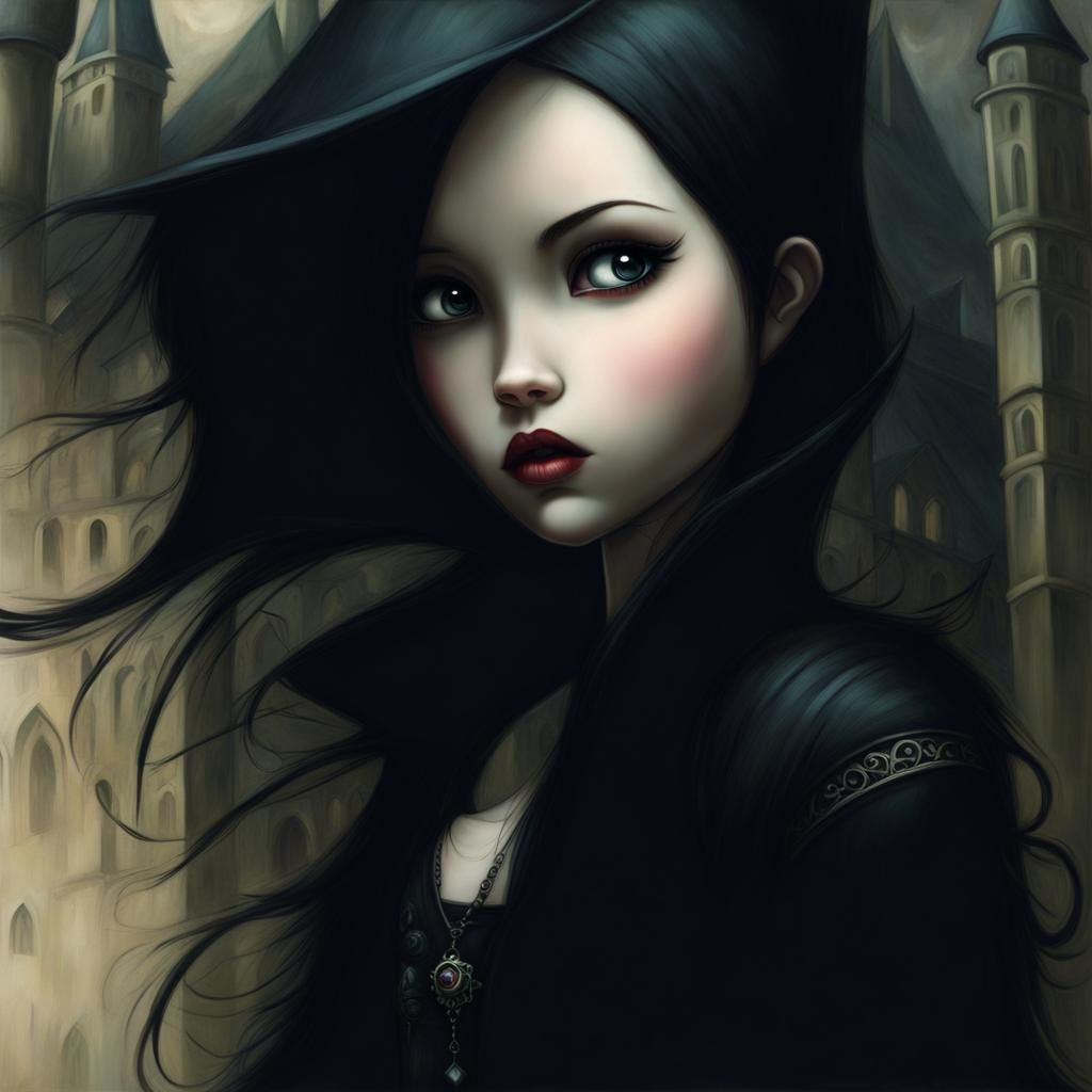 Adorable chibi goth punk anime girl in a gothic ca... - AI Art