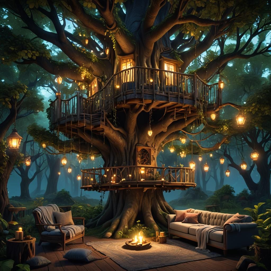 Cosy Treehouse - AI Generated Artwork - NightCafe Creator