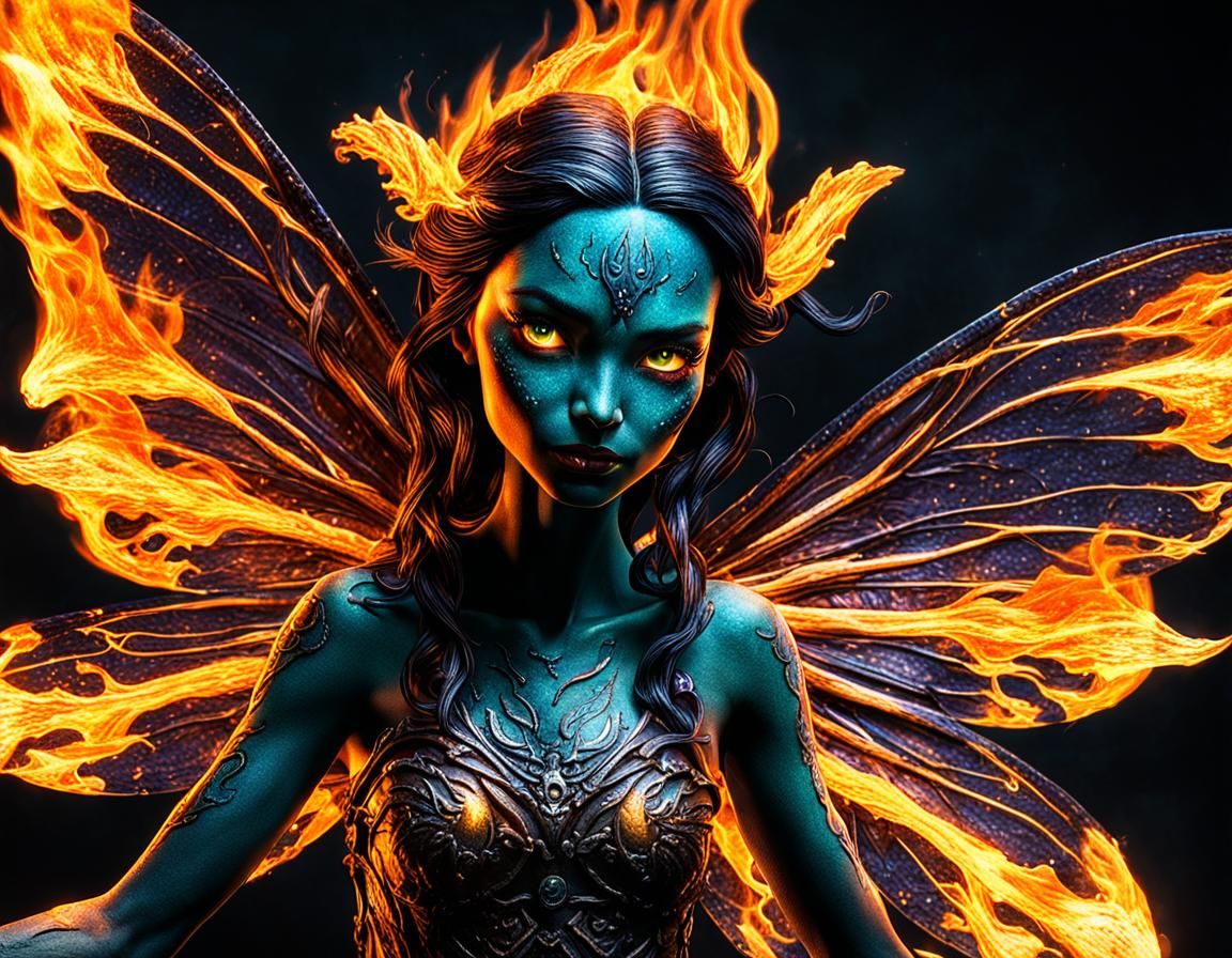 A Beautiful Glowing Magical fairy with a blazing flame texture that is ...
