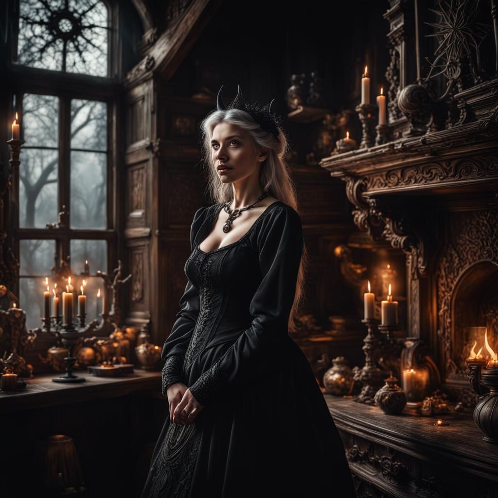 A Very Detailed Breathtaking Beautiful Stunning Witch in a Delightful ...