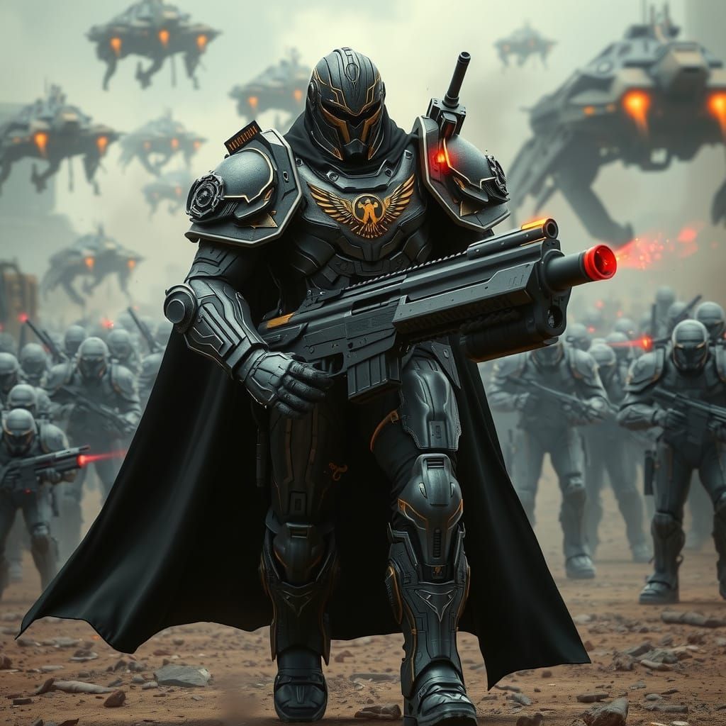 Gothic Power Armor Commander in Futuristic Battle - AI Art