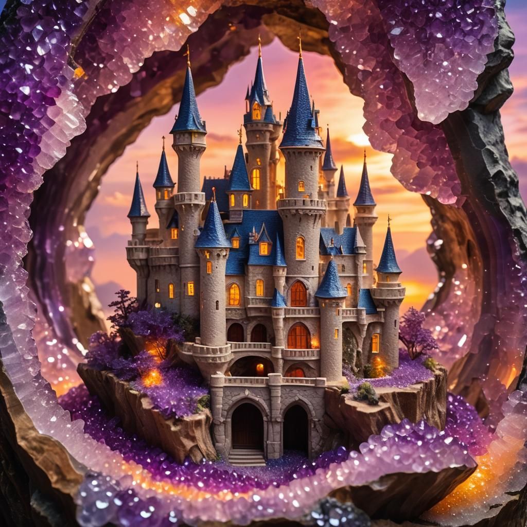 Castle framed in an Amethyst Geode (2) - AI Generated Artwork ...