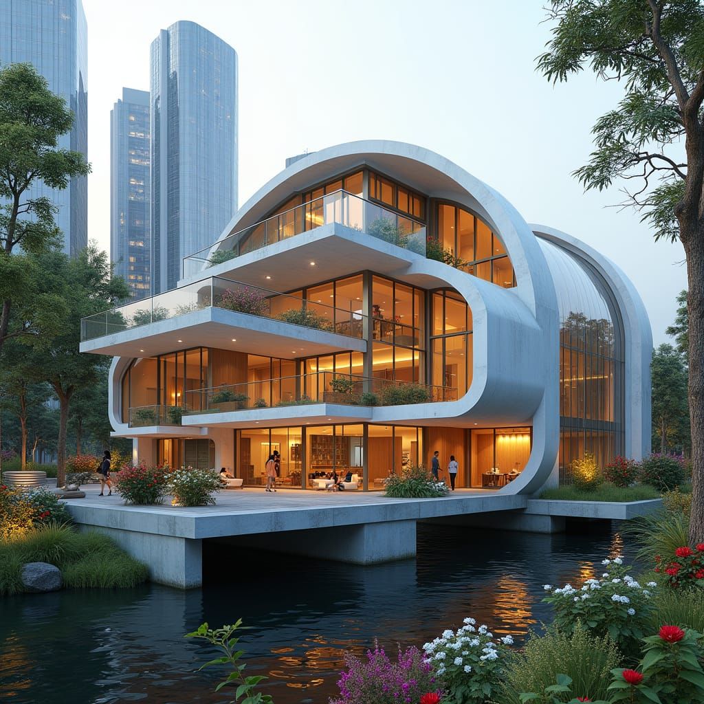 Futuristic Organic Semi-Circle Building with Susta... - AI Art