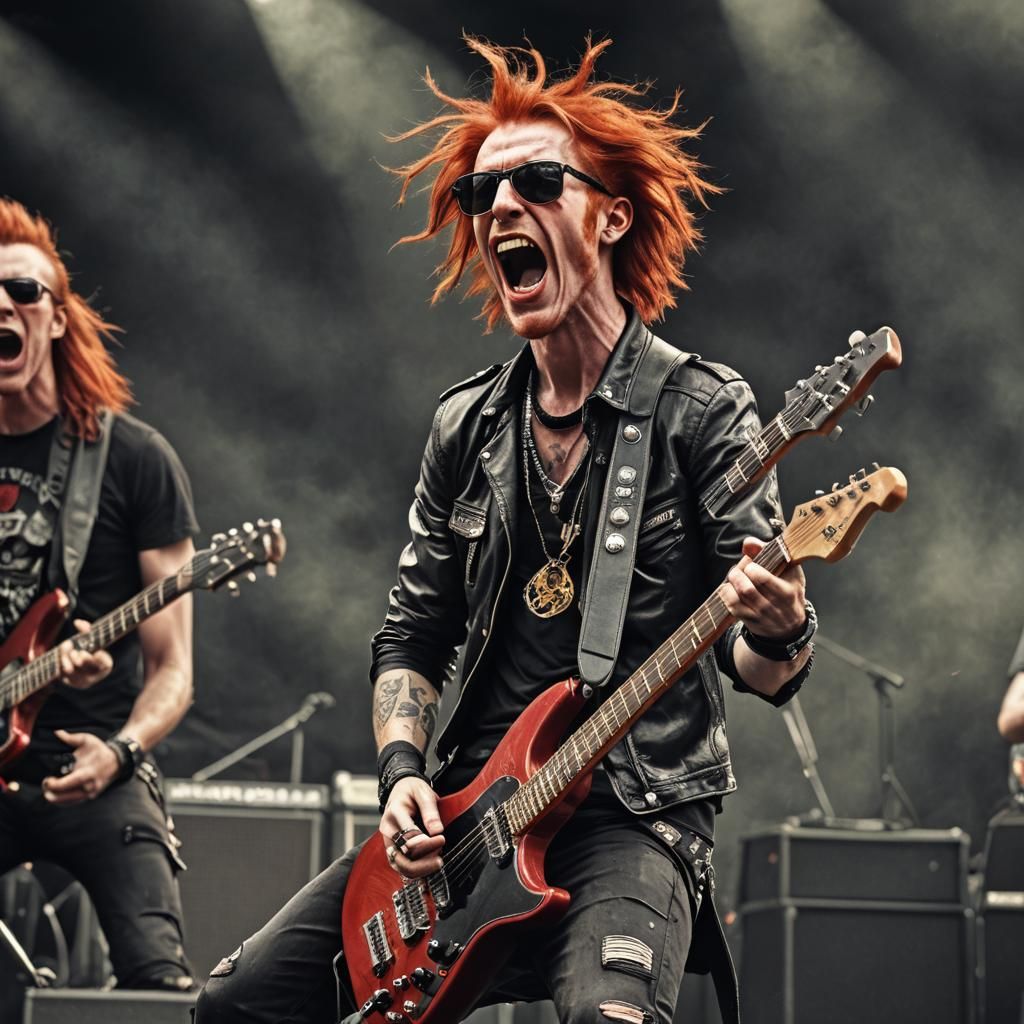 screaming, red hair straight, sunglasses , guitarist punk , on the ...