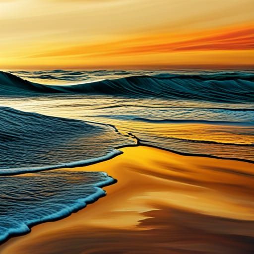 A sunset reflected in a mirror ocean, where the waves are whispers of ...