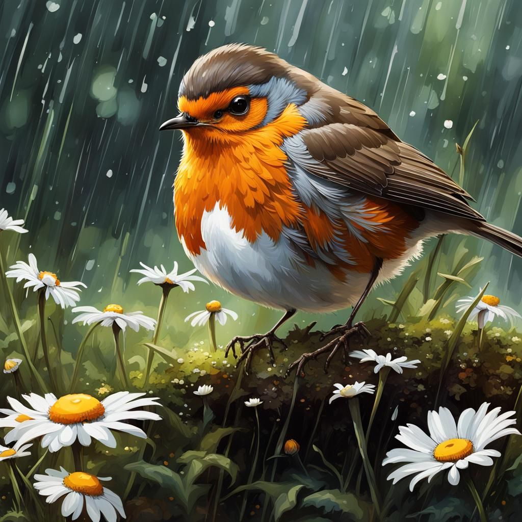Robin in the rain - AI Generated Artwork - NightCafe Creator