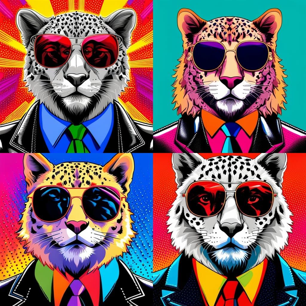 An NFT portrait of a snow leapord adorned in a leather jacket, a ...