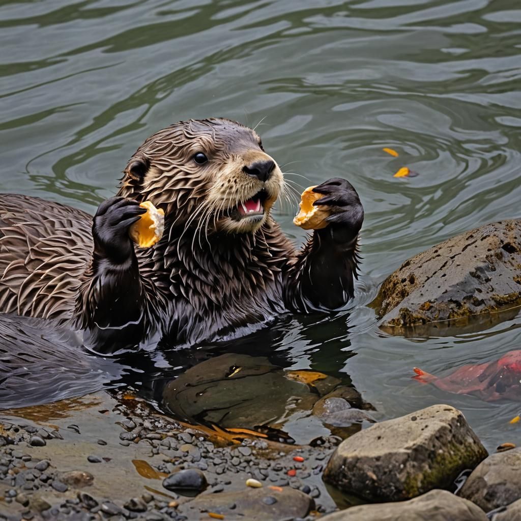 Sea Otter Breaking Open a Shell - AI Generated Artwork - NightCafe Creator