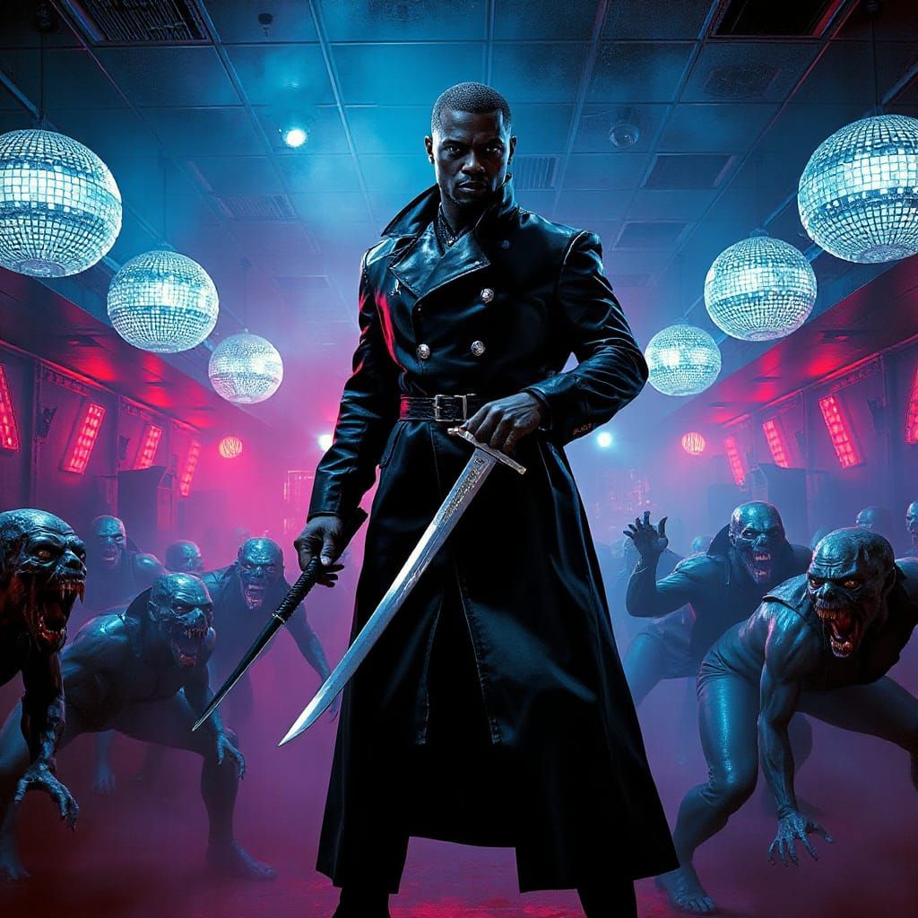 Afro-American Daywalker Blade Prepares for Epic Va... - AI Art