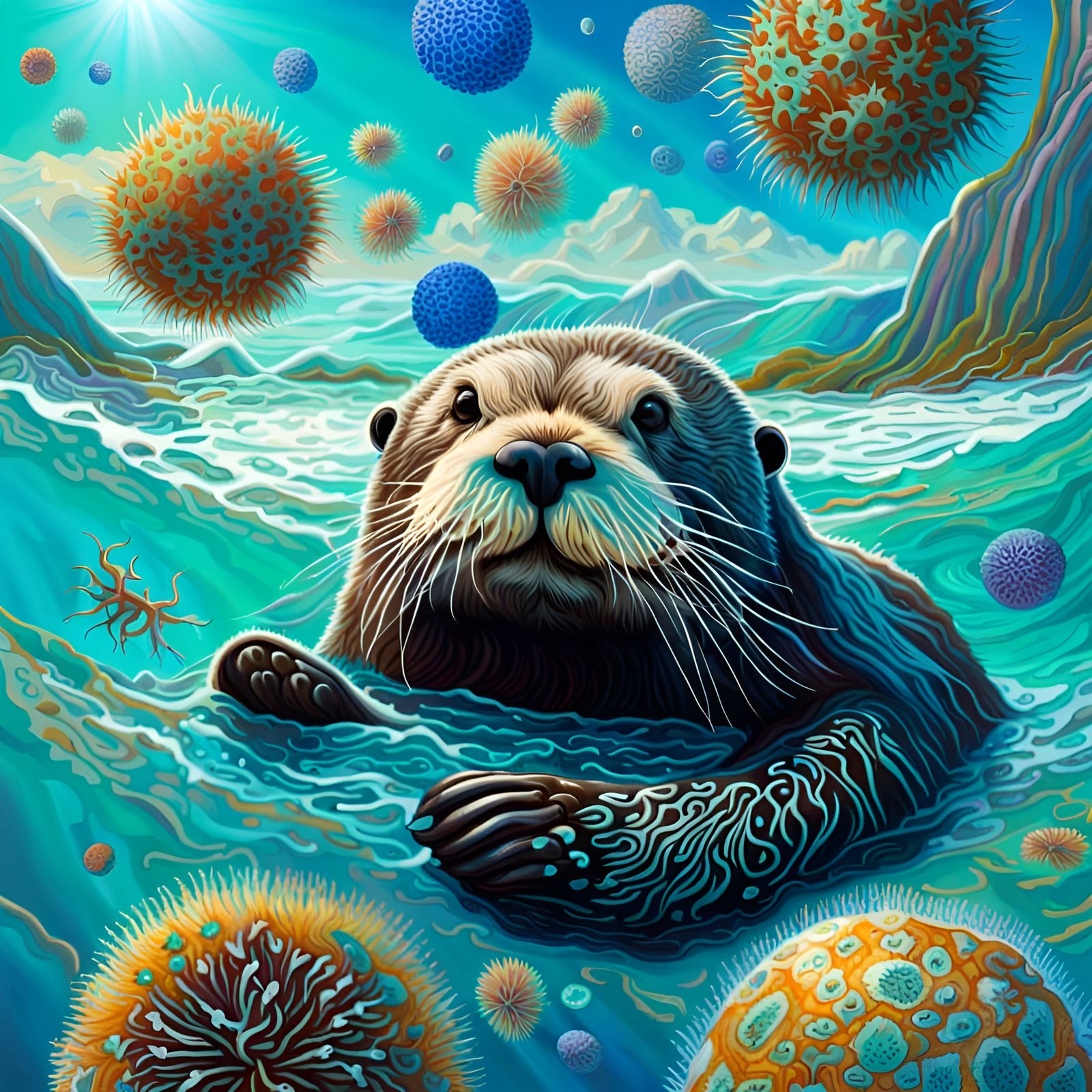 Sea Otter 3 With Magic Urchins - AI Generated Artwork - NightCafe Creator