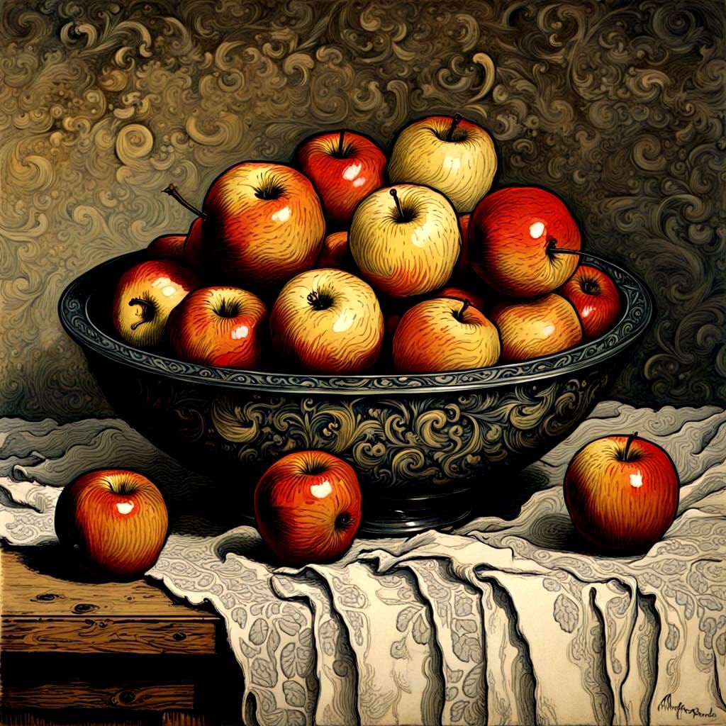 Bowl of apples, still life by arthur rackham and james r eads