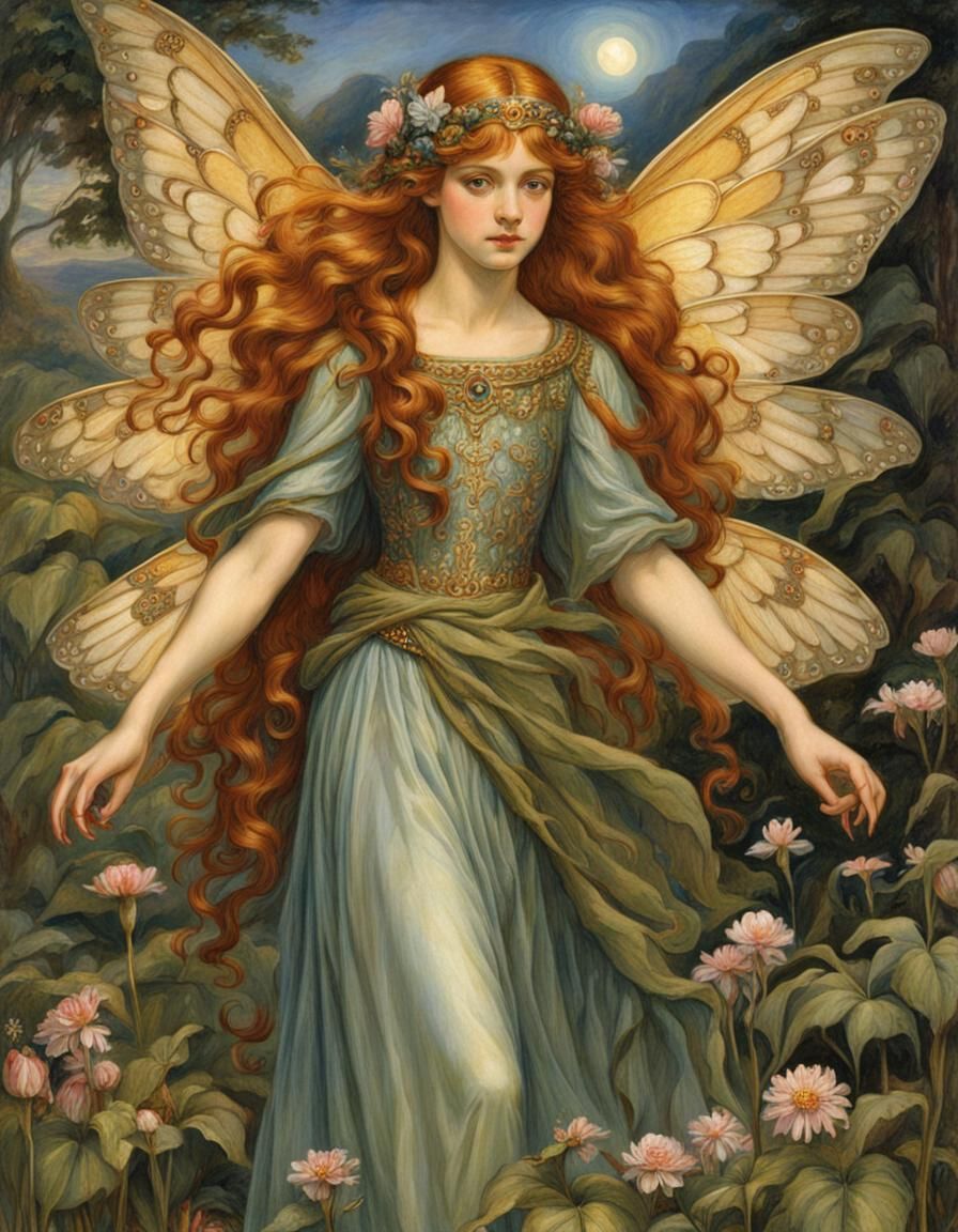 Pre-Raphaelite fairy princess with big wings - AI Generated Artwork ...