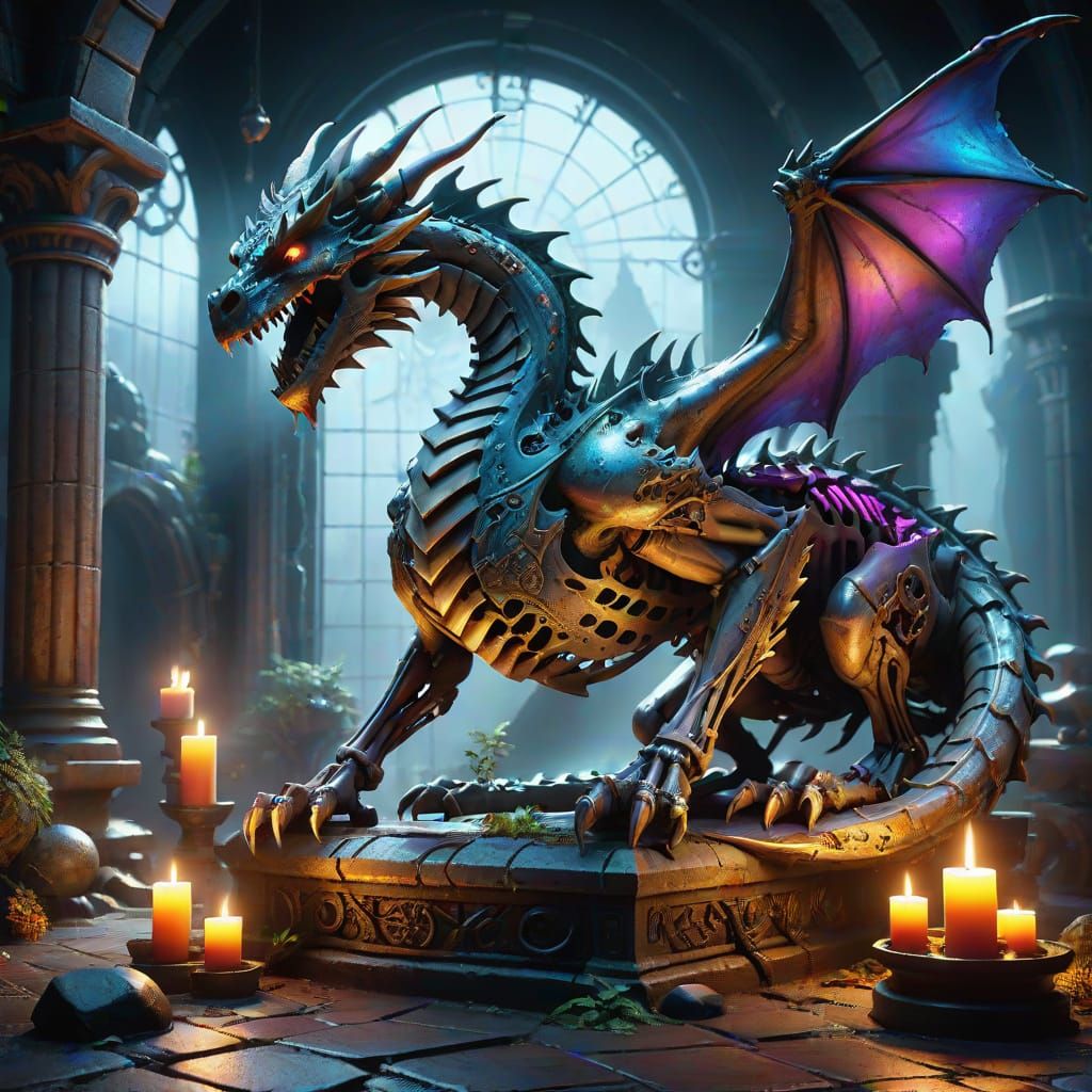 Dragon-Bone Key - Ethereal Dragon Altar in Vibrant, Darkene...