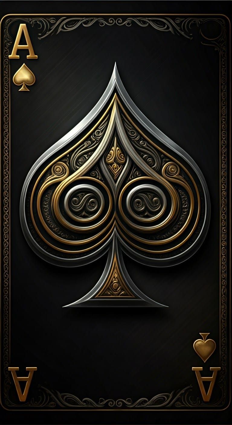 Stylized Metallic Ace of Spades Playing Card in Re... - AI Art