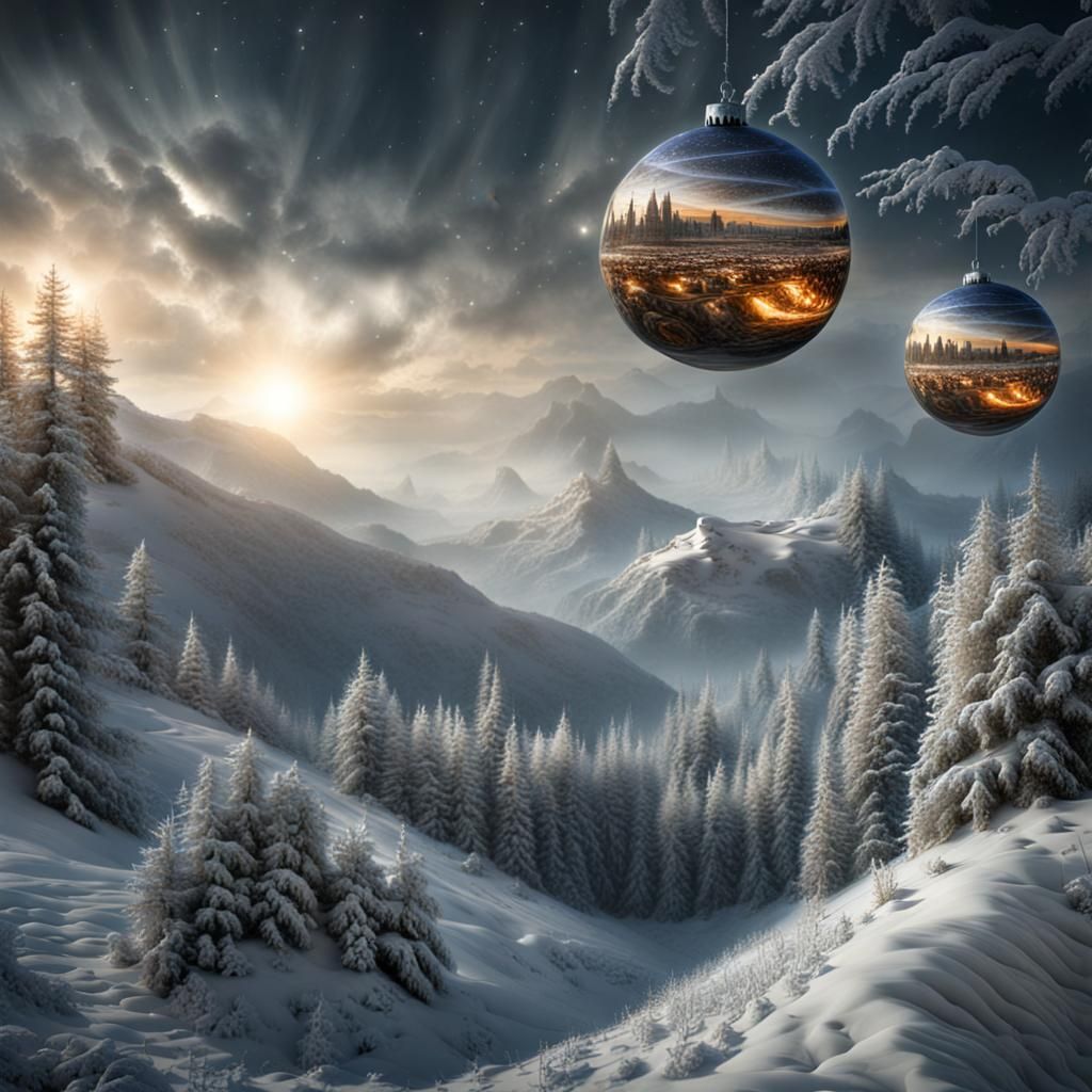 Surrealistic Christmas balls surrealistic strange characters inside ...