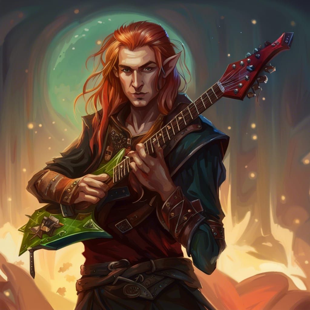 Elf Heavy Metal Guitar Playing Bard with a STRATOCASTER Guitar ...