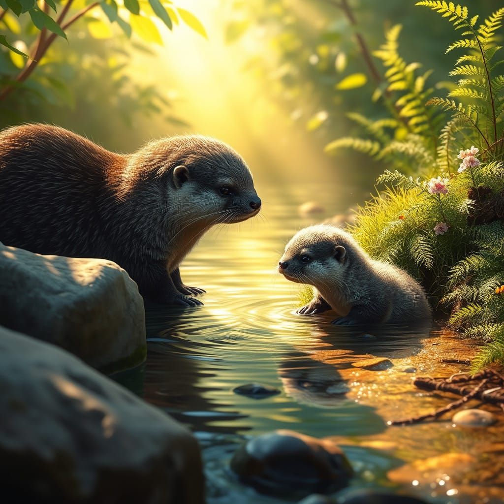 Otters by Stream - Otters by Stream
