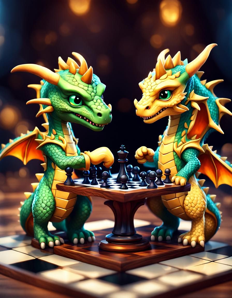 Your move Two perfect adorable chibi dragons playing Chess HDR ...