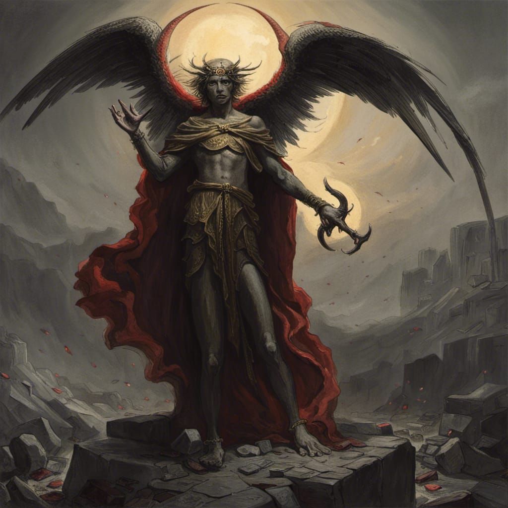 can u create a angel with golden and red eyes and sharp looking he had ...