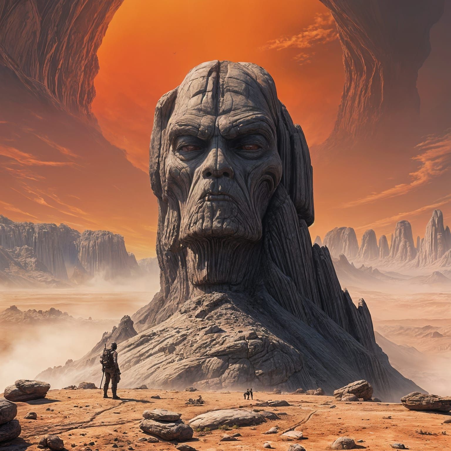 Ancient Alien Rock Formation with Wise, Old Face - AI Art