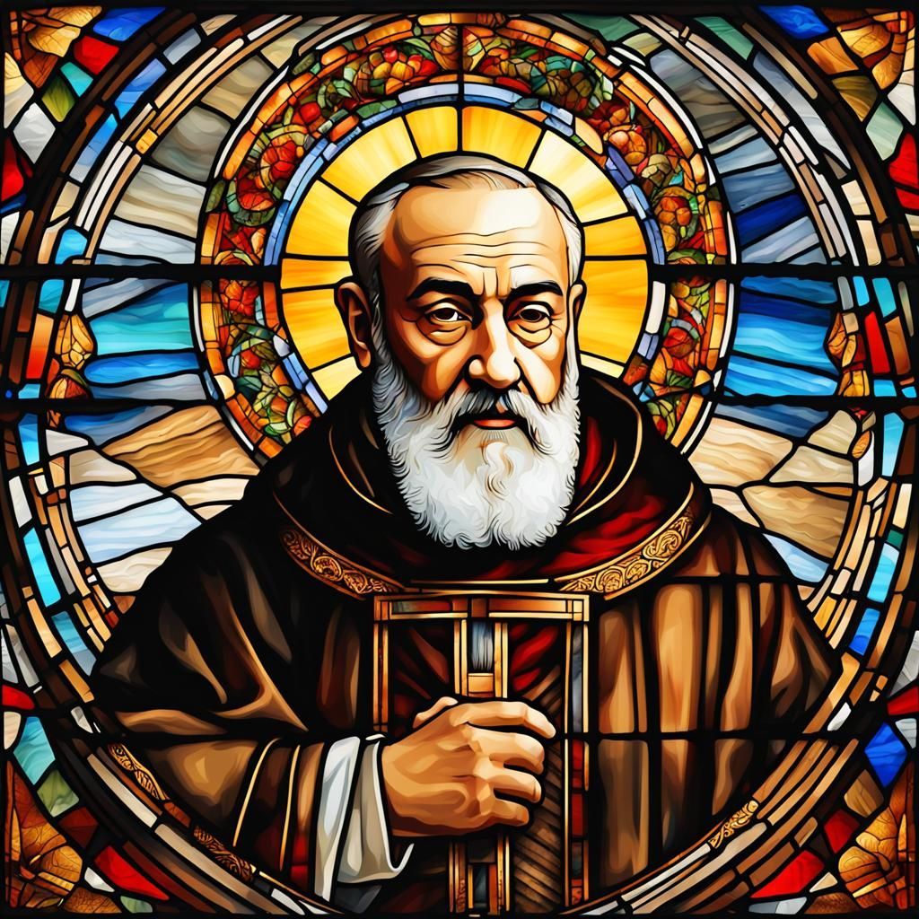 Stained glass of St Padre Pio - AI Generated Artwork - NightCafe Creator