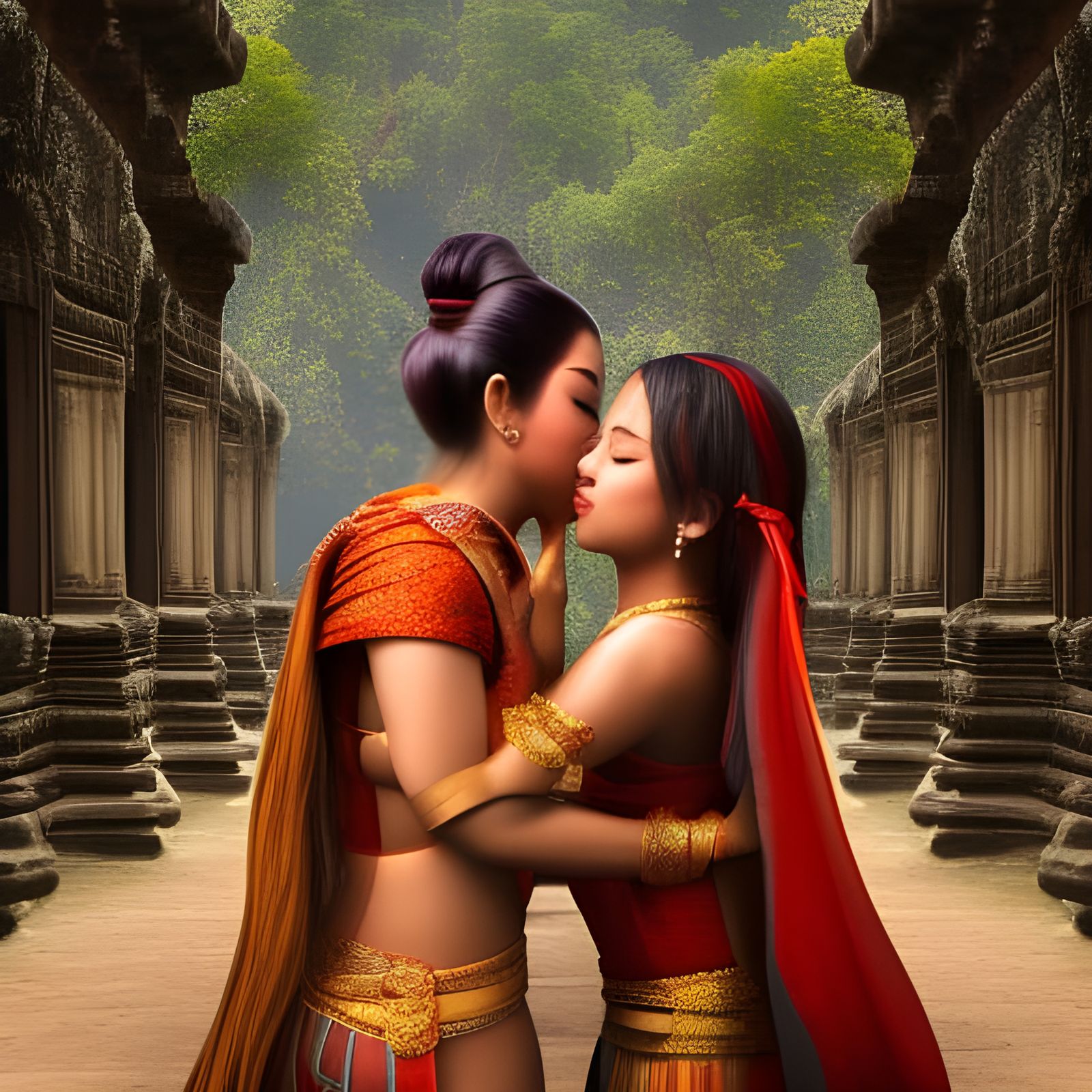 An apsara kiss a girl in Angkor - AI Generated Artwork - NightCafe Creator