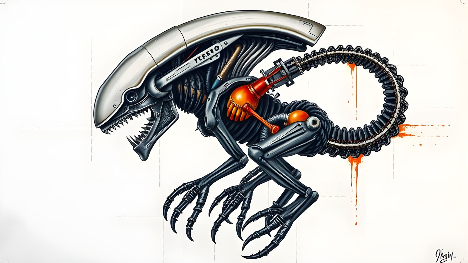 XENO - Vivid Xenomorph Anatomic Dissection in Abstract Art