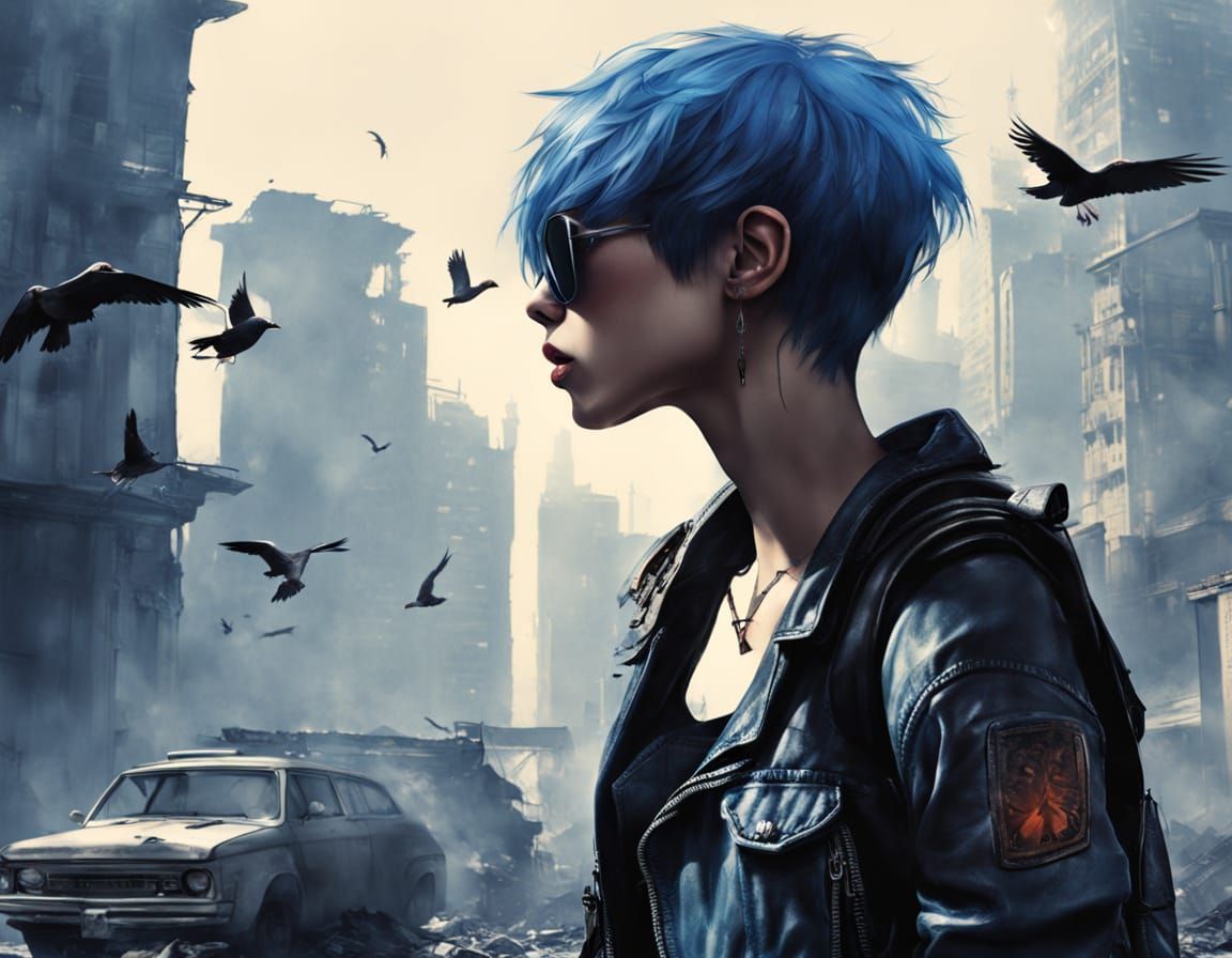 Futuristic Female Rebel in Cyberpunk Cityscape - AI Art
