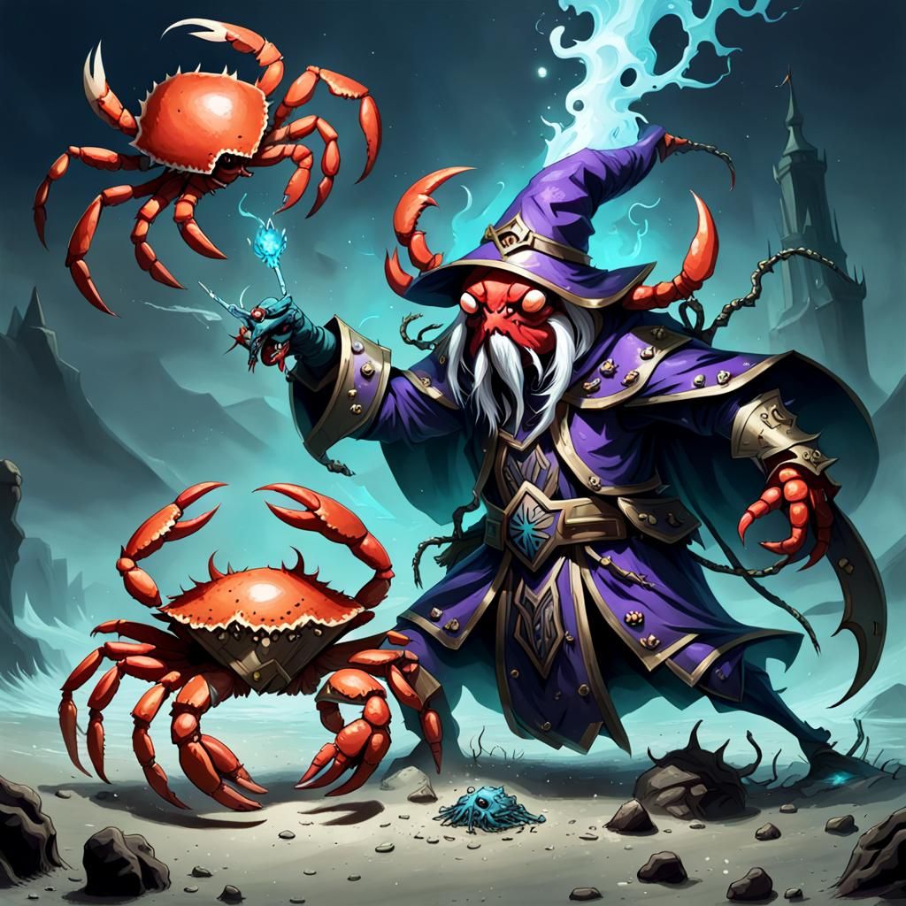 Crab Wizard vs Crab Necromancer: Epic Battle - AI Art